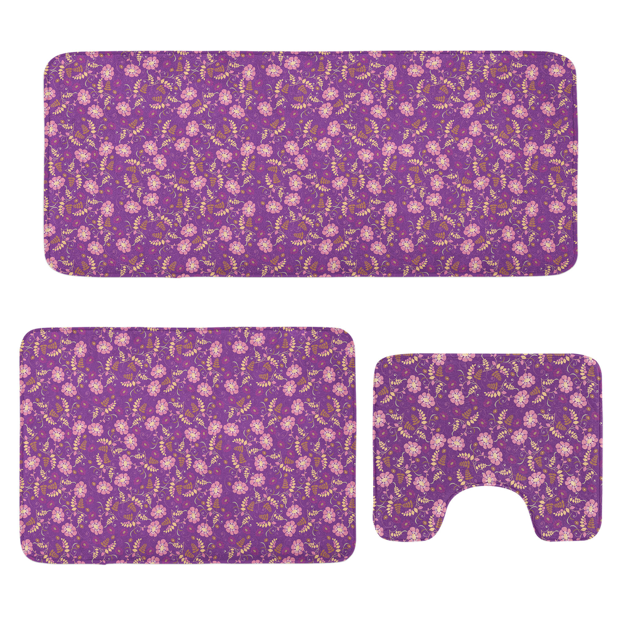 Ophelia & Co. Floral Bathroom Rug Set 3 Pieces U-Shape & Rectangle Mats ...