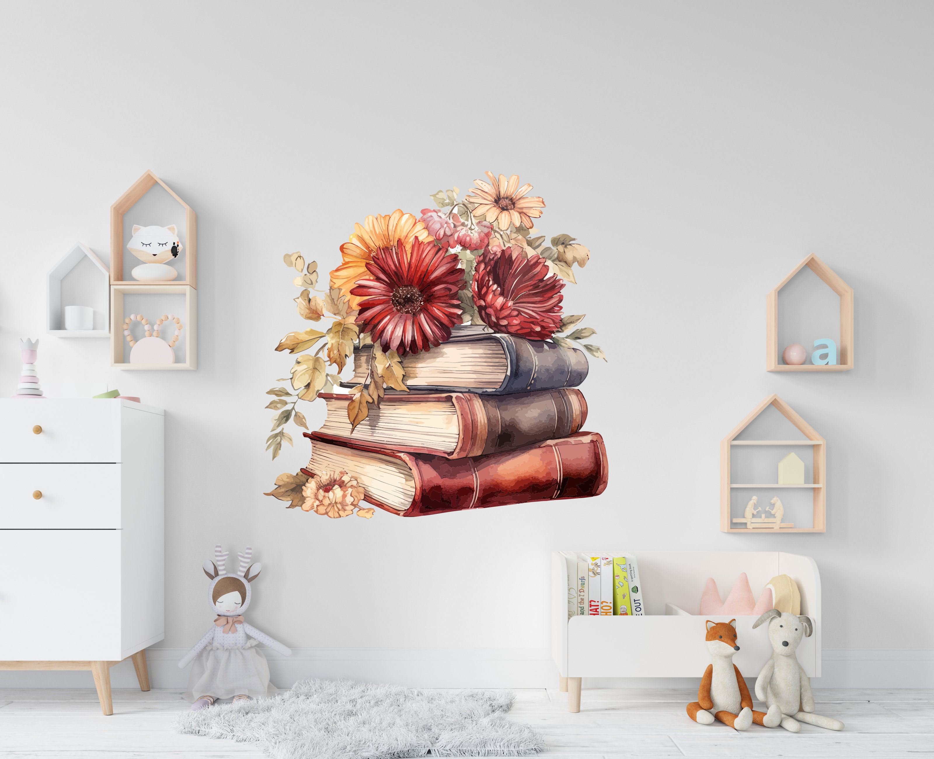 Winston Porter Book Floral Wall Art Decals, Book Shelves Decor, Library ...