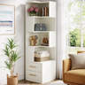 Mercer41 66.9" H Corner Bookcase With 5-Tier Shelf And 2 Drawers, L ...