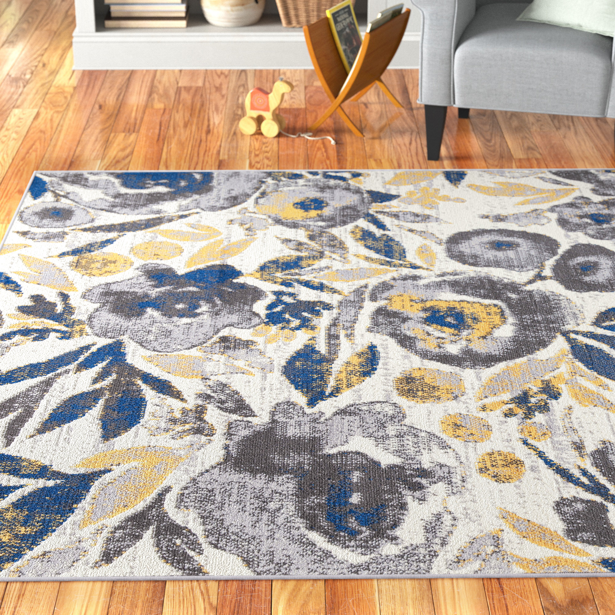 Andover Mills Haslett Floral Gray/Yellow/Ivory Area Rug & Reviews | Wayfair