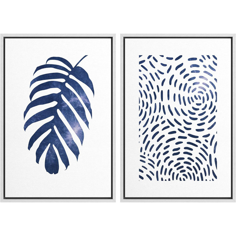 wall26 Blue Jungle Monstera Leaf Raindrop Pattern Abstract ...