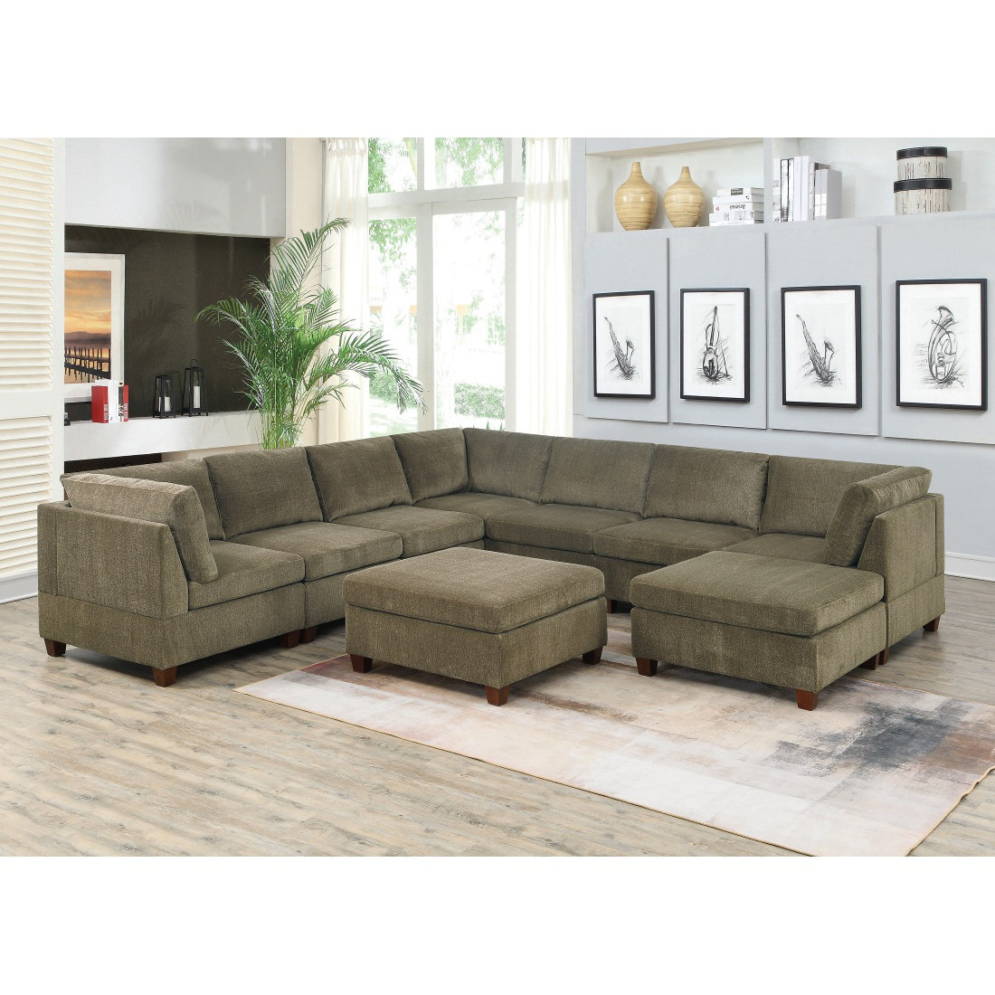 Hokku Designs Furniture Chenille Modular Sectional Set Corner L ...