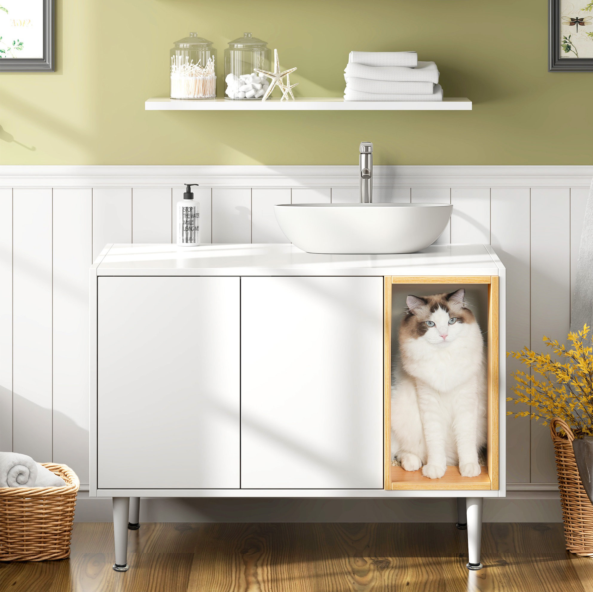 Tucker Murphy Pet™ Bathroom sink cabinet with litter box enclosure ...