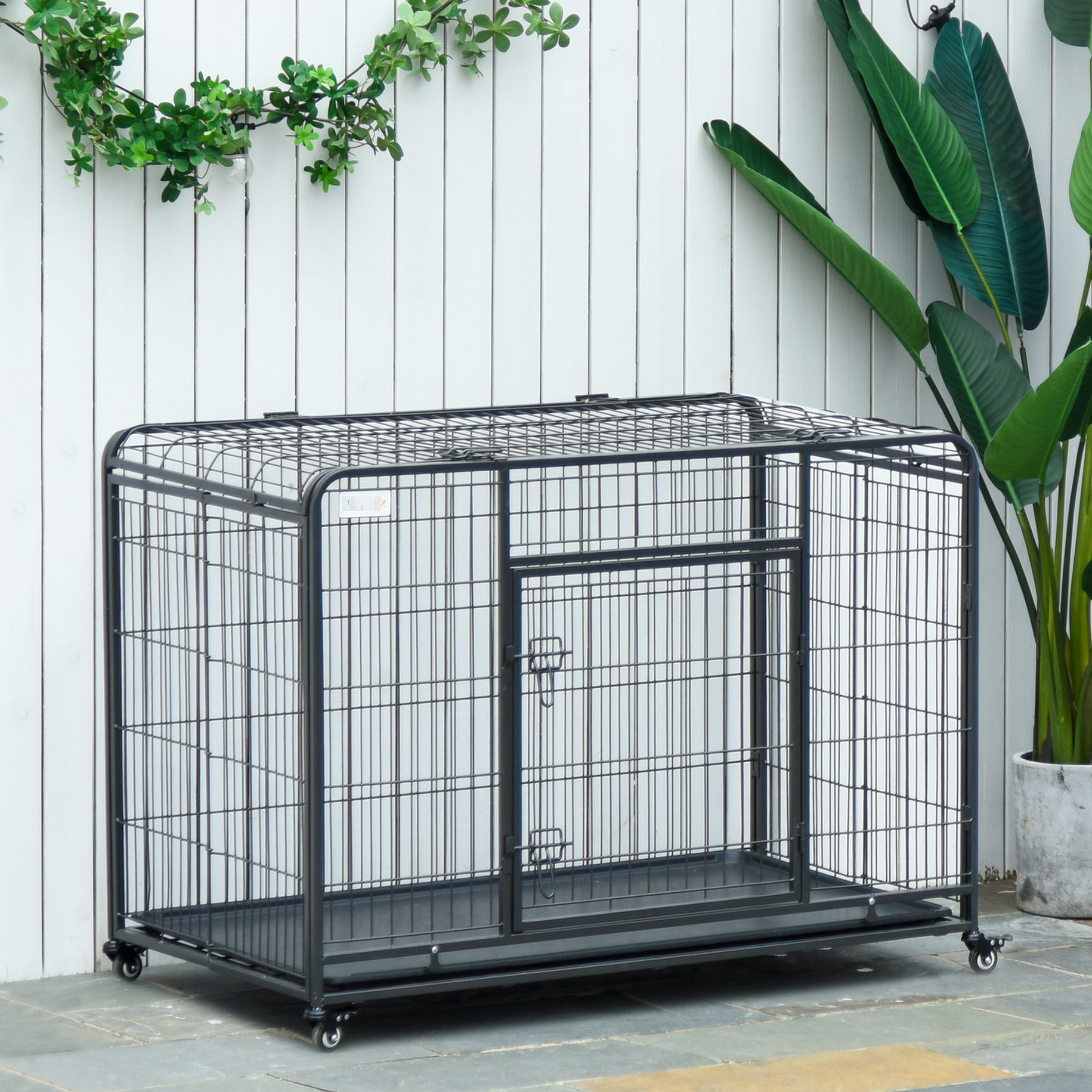 Tucker Murphy Pet™ Dark Grey Foldable Metal Dog Cage With Removable ...