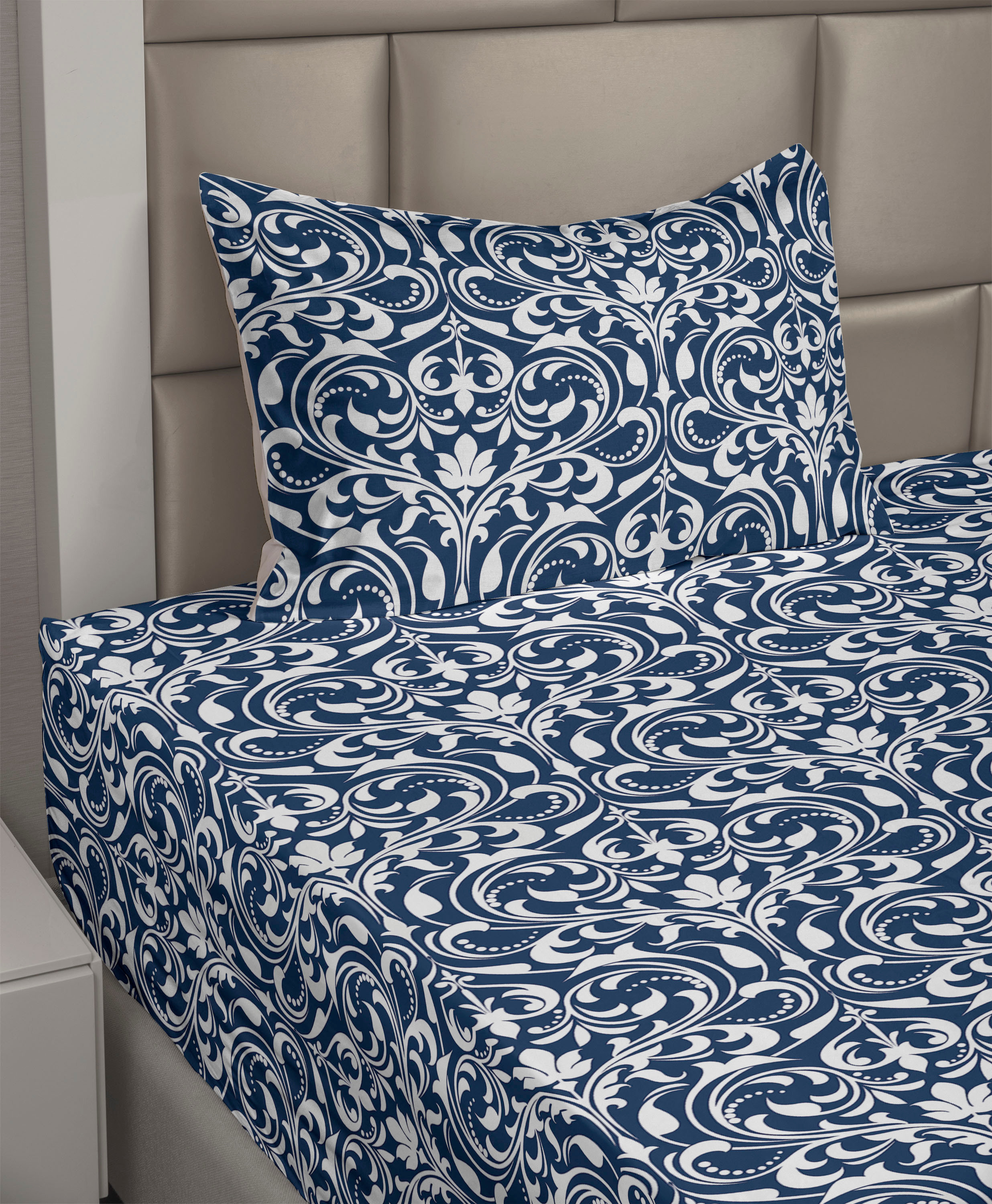 Ambesonne Floral Design Sheet Set Flower Pattern Damask Cobalt Blue and ...