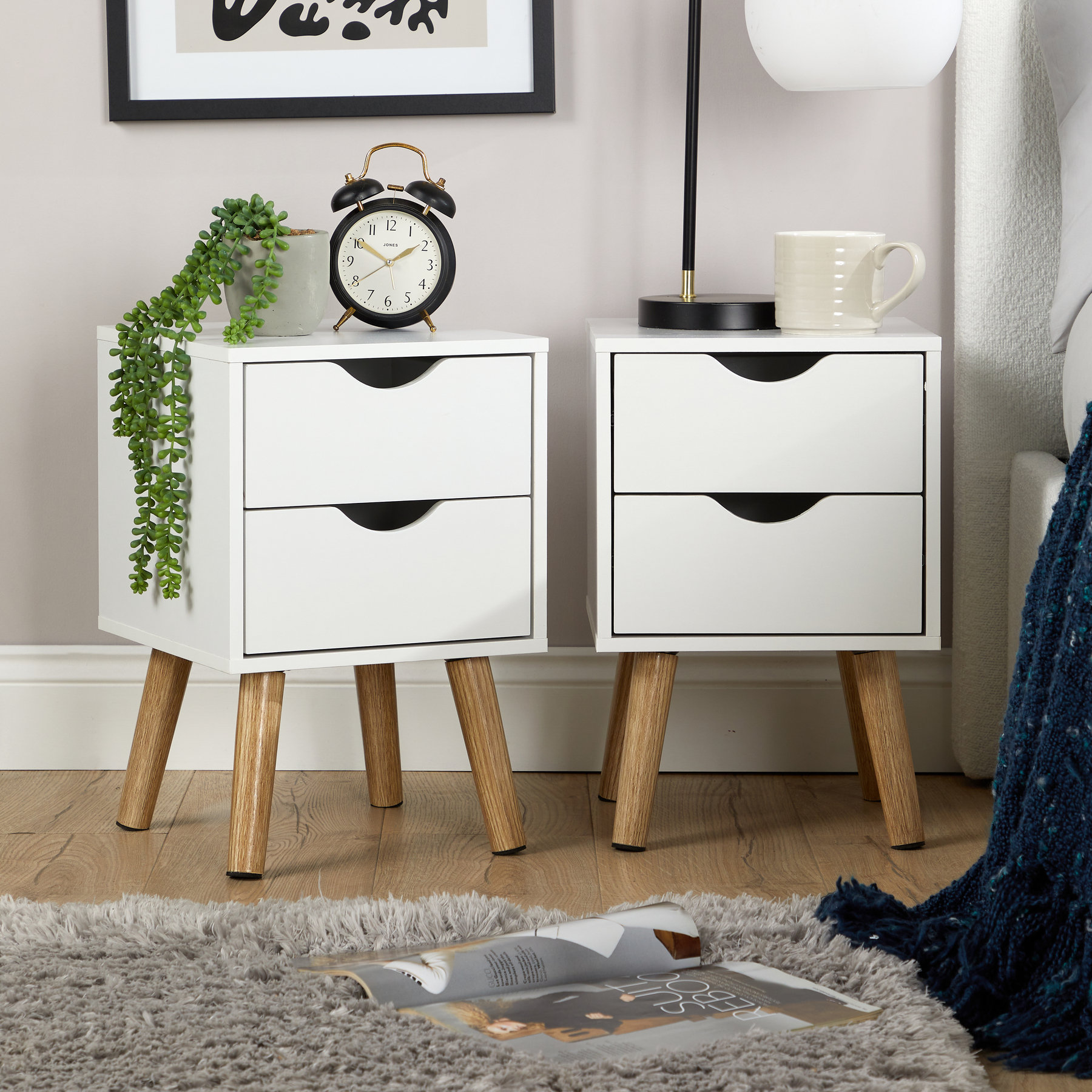 Norden Home Clarinda Pair of 2 Drawer Scandi Bedside Table Units ...