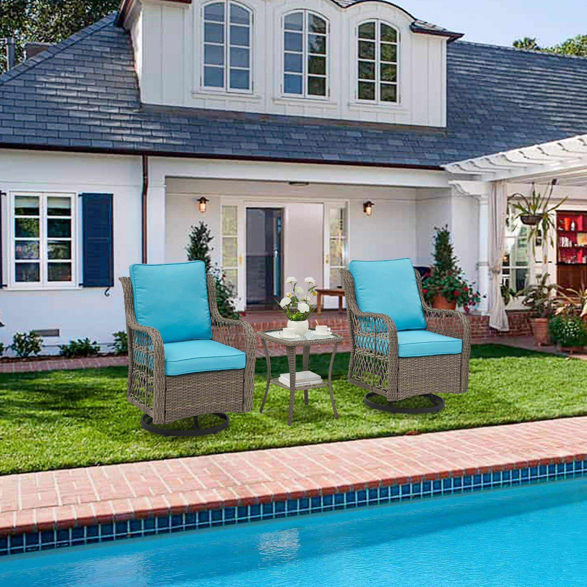 Winston Porter 3 Pieces Outdoor Swivel Rocker Chair Set Of 2 With Glass ...