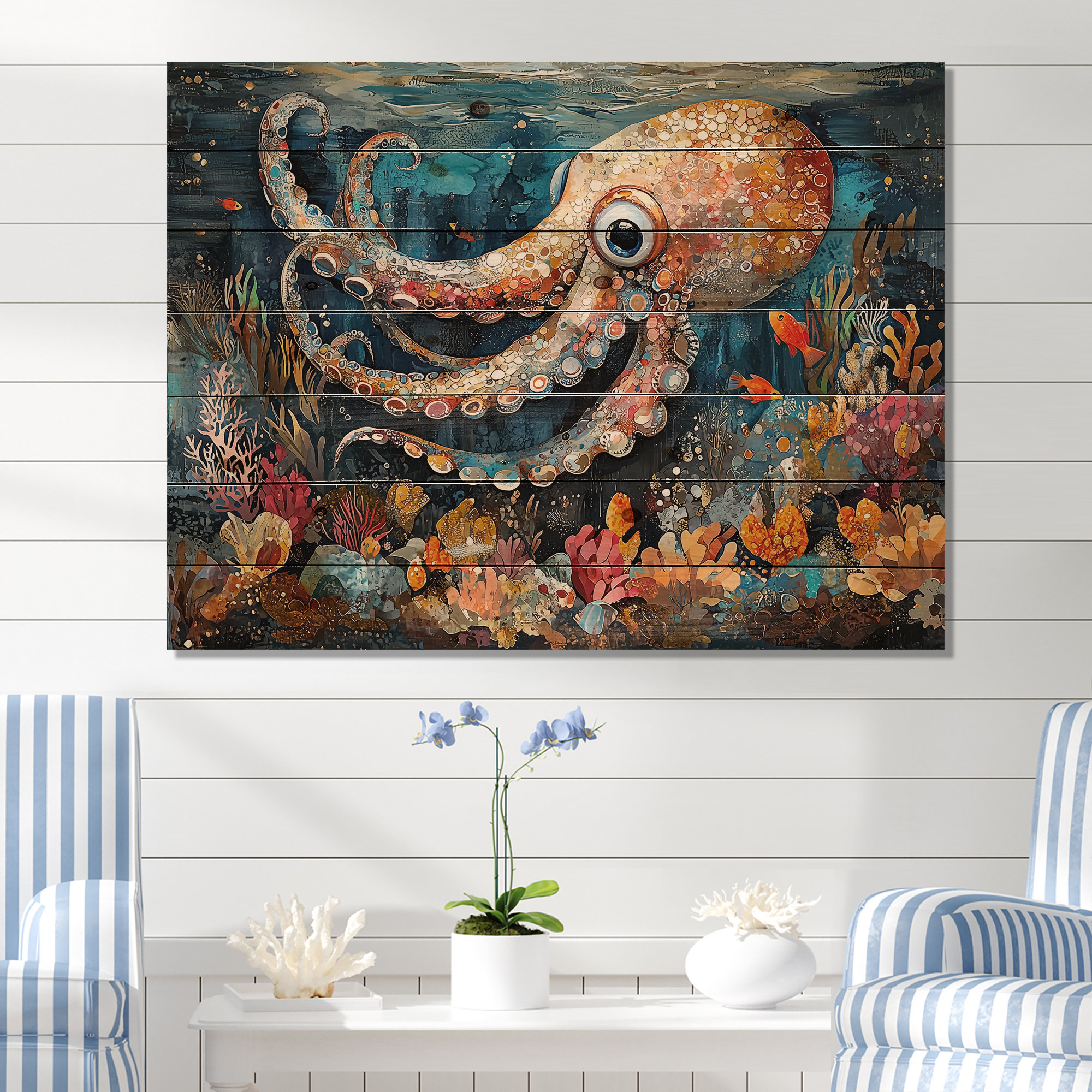 Ophelia & Co. Abstract Squid In Coral Colorful Collages III - Squid ...
