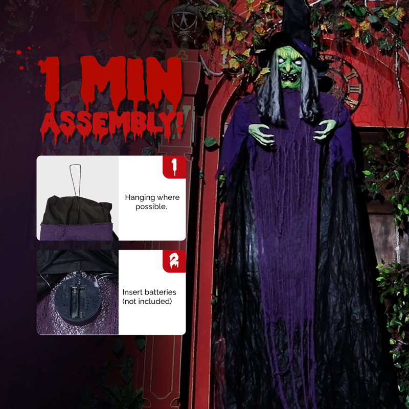 The Holiday Aisle® 11.8FT Hanging Witch With Sound Activation Function ...