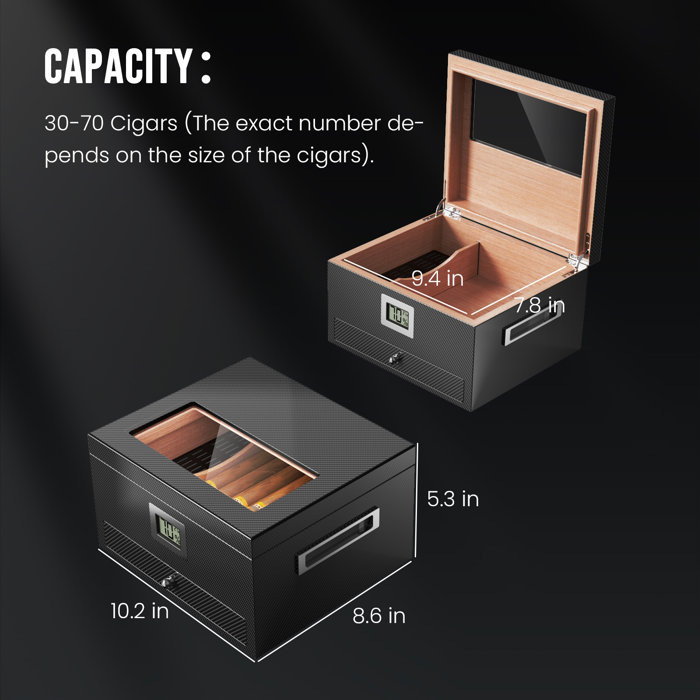 Latitude Run® Mensie Glass Top Cedar Humidor With Front Hygrometer ...