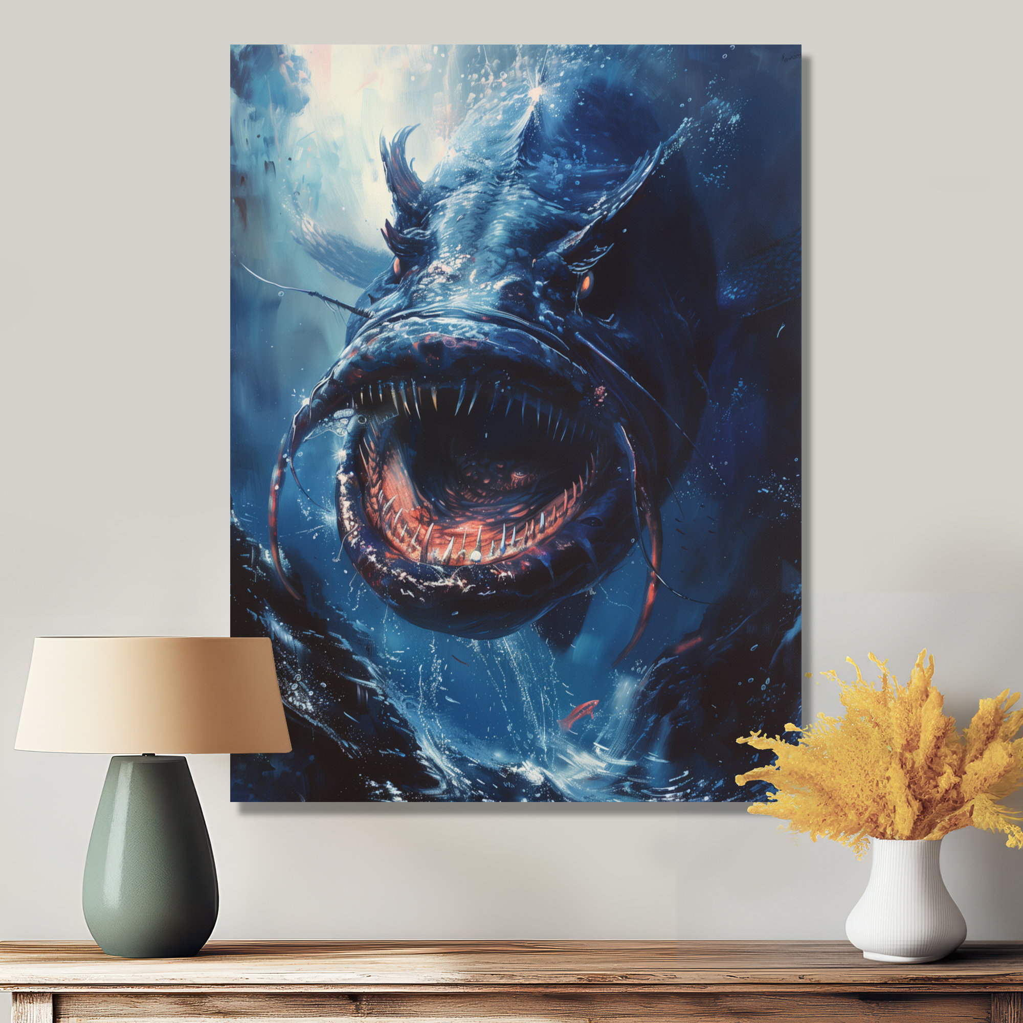 Beachcrest Home™ Blue Deep Giant Fish Monster - Sea Creatures Wall Art ...