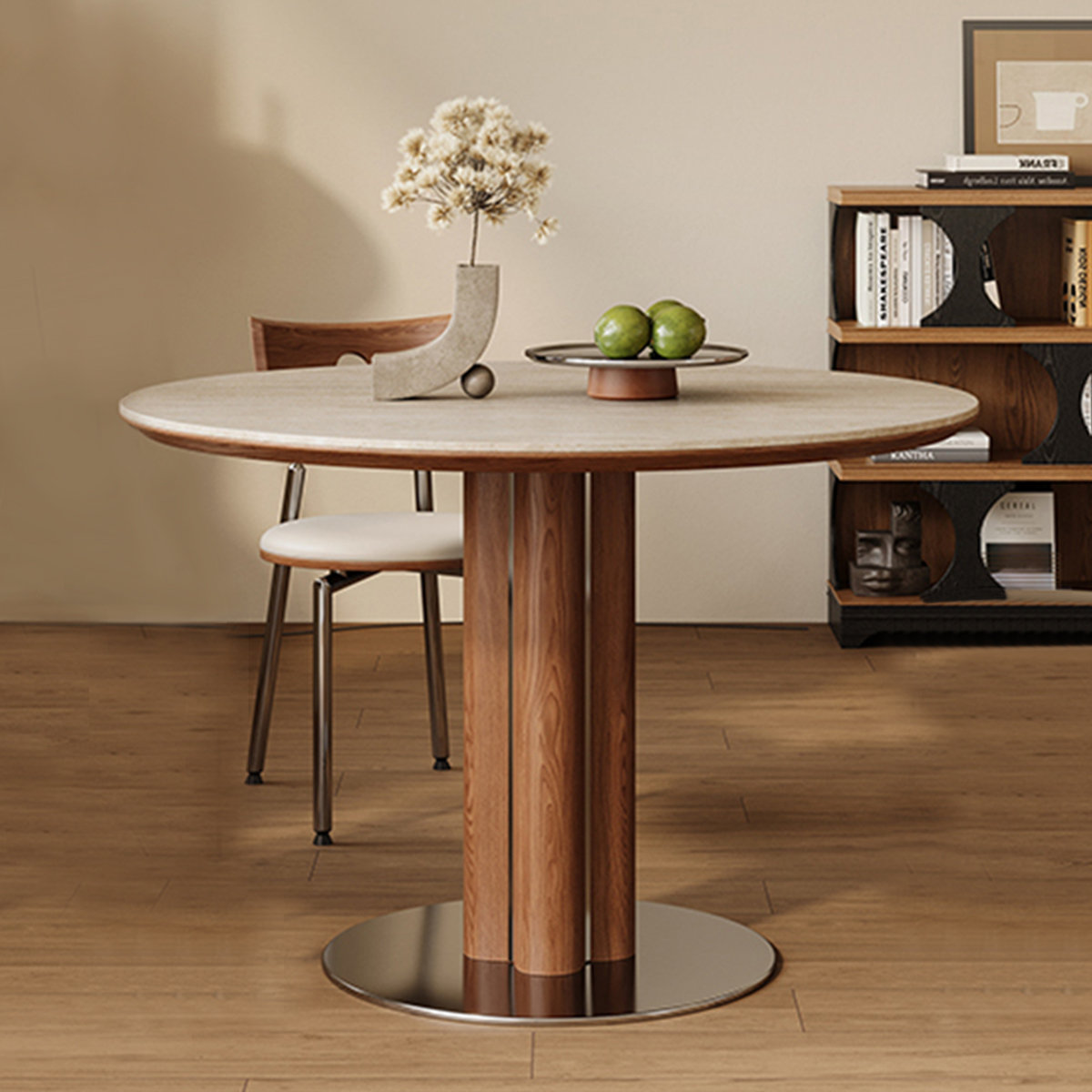 Hokku Designs White&Walnut Round Sintered Stone Dining table - Wayfair ...