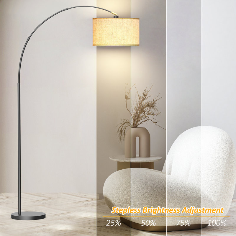 Ebern Designs Asem 78.7'' Black Arched/Arc Floor Lamp with Remote ...