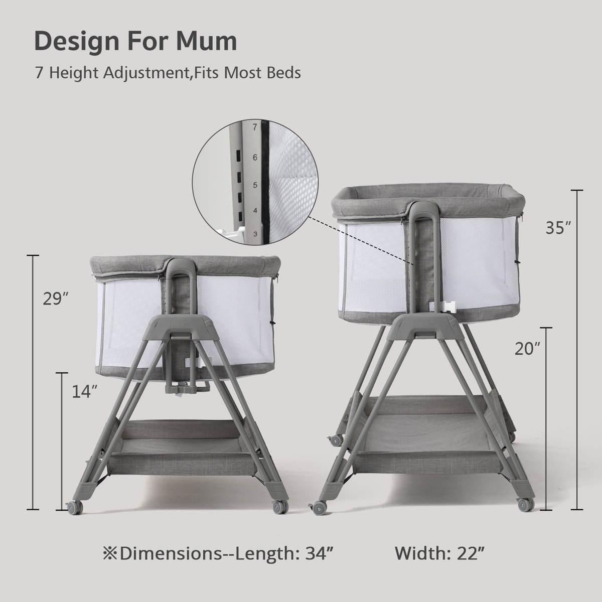 Zoomie Kids Baby Bassinet Bedside Sleeper with Wheels and Storage Tray ...