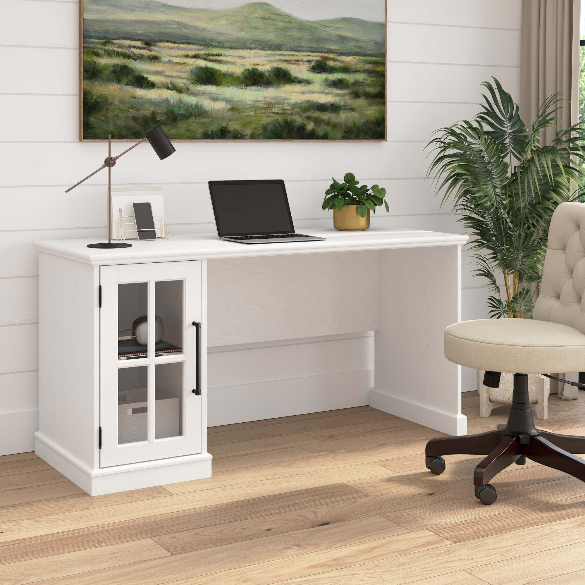 Lark Manor™ Arkyn 60W Computer Desk with Storage Cabinet in Ash White ...