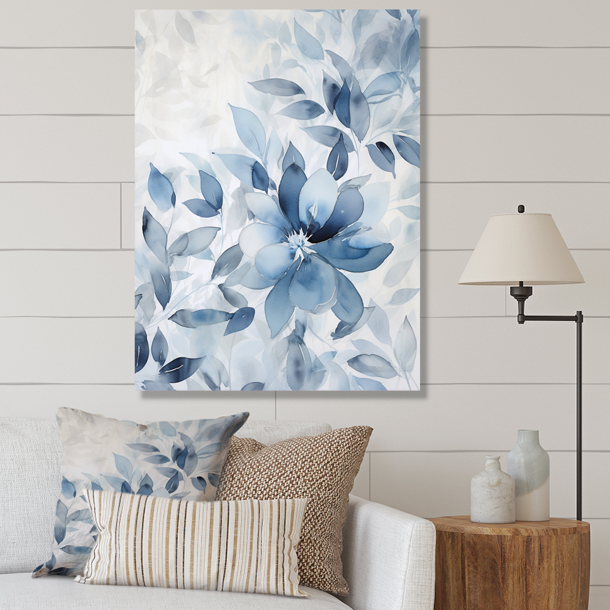 Winston Porter Tender Ginko Leaves In Shades Of Blue Watercolor On ...