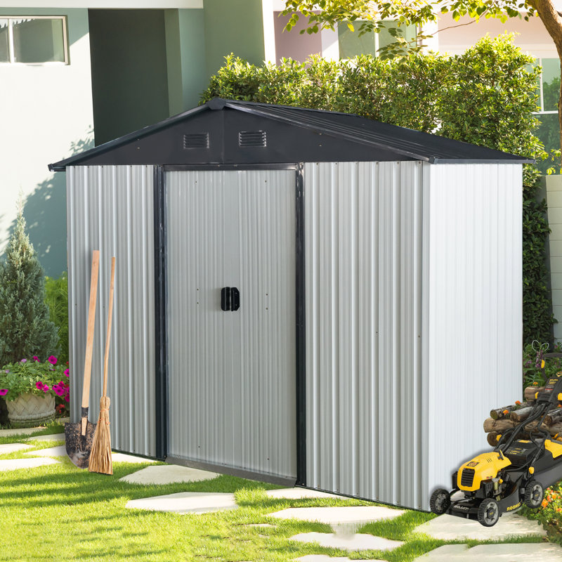 HOA.WWC 8x4 Metal Outdoor Storage Shed White And Black | Wayfair