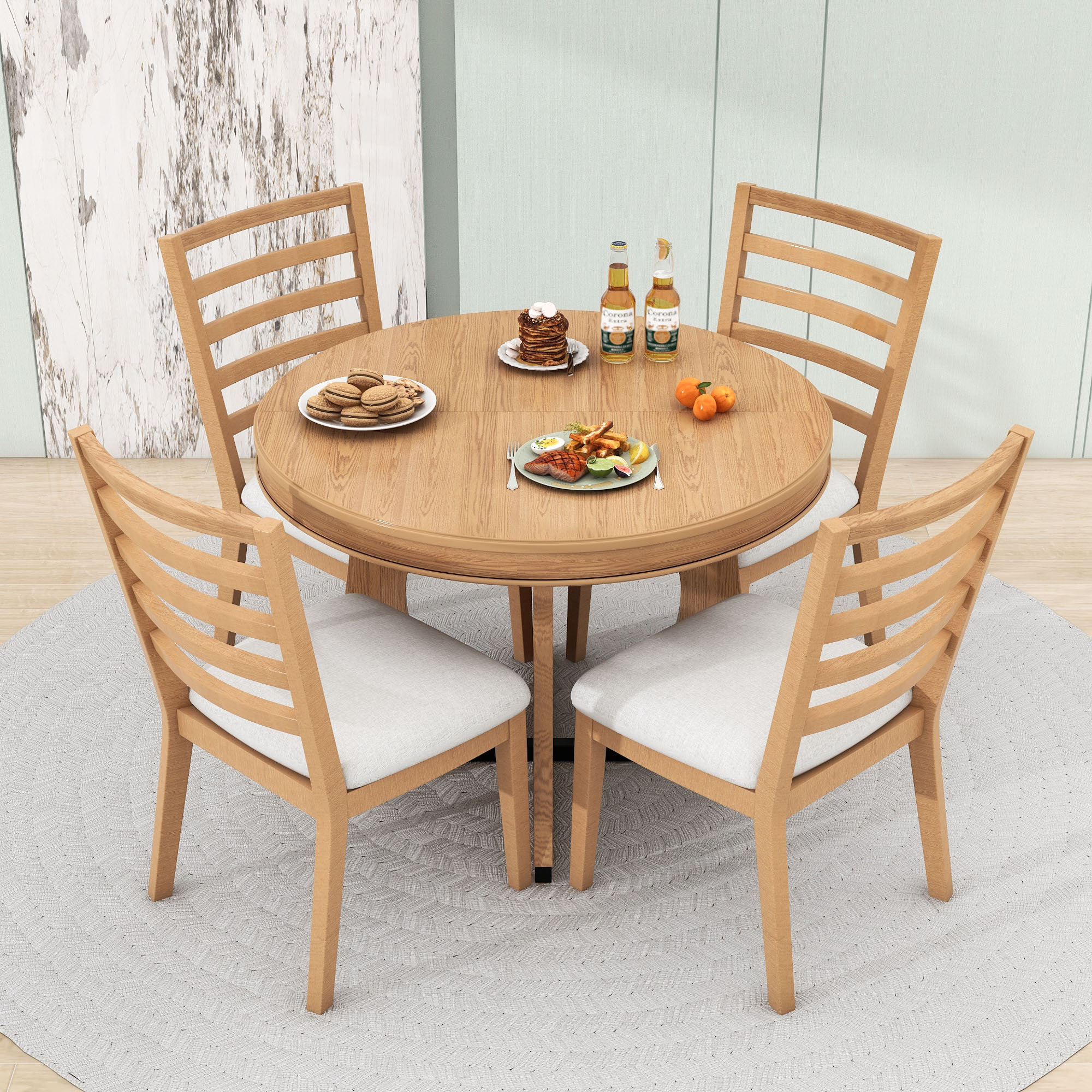 Red Barrel Studio® Jennyfer Retro 5-Piece Dining Set, Extendable Dining ...