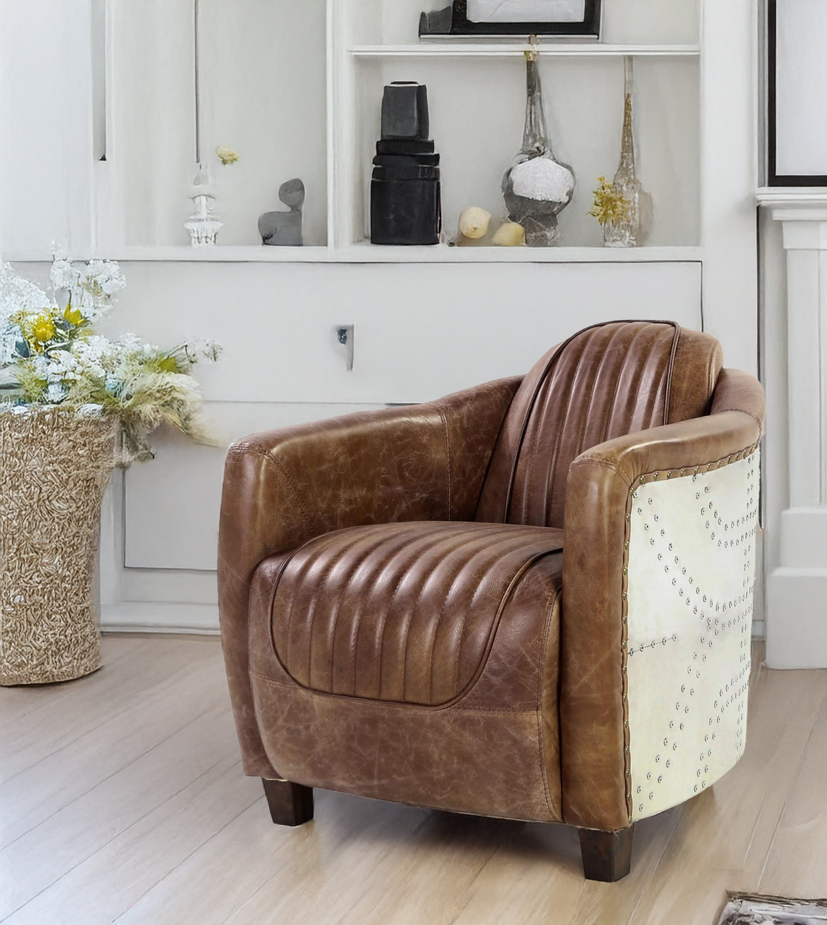 Williston Forge Brancaster Retro Brown Grain Leather & Aluminum Chair ...