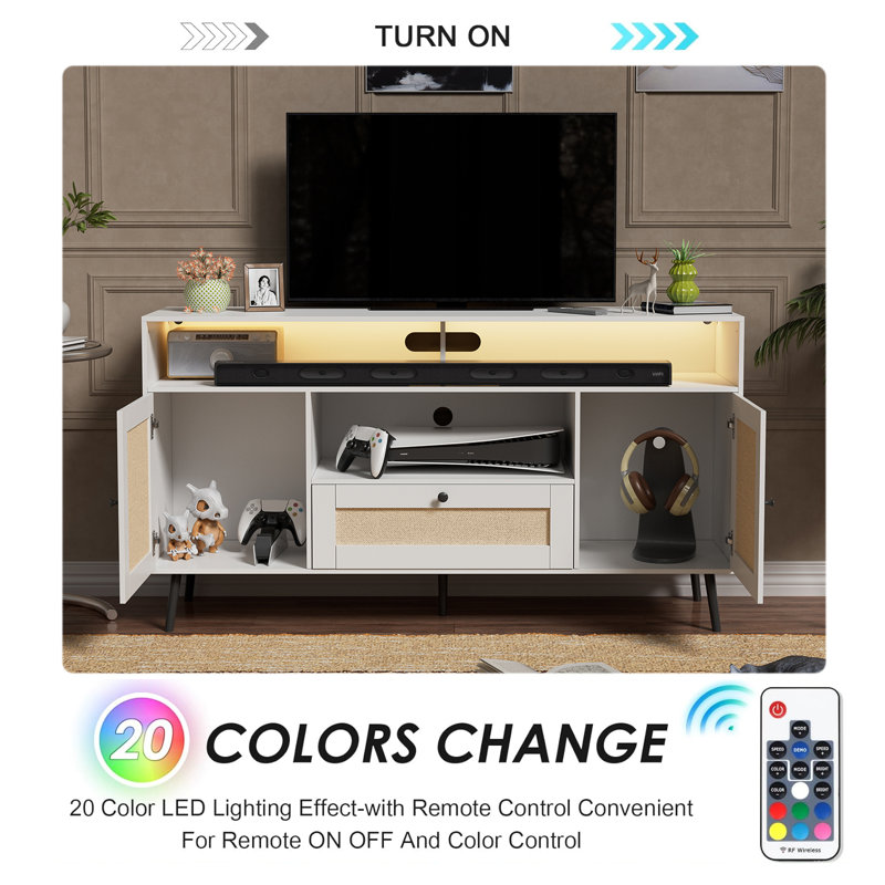 George Oliver Jonella TV Stand for TVs up to 70" w/LED Light, Drawers ...