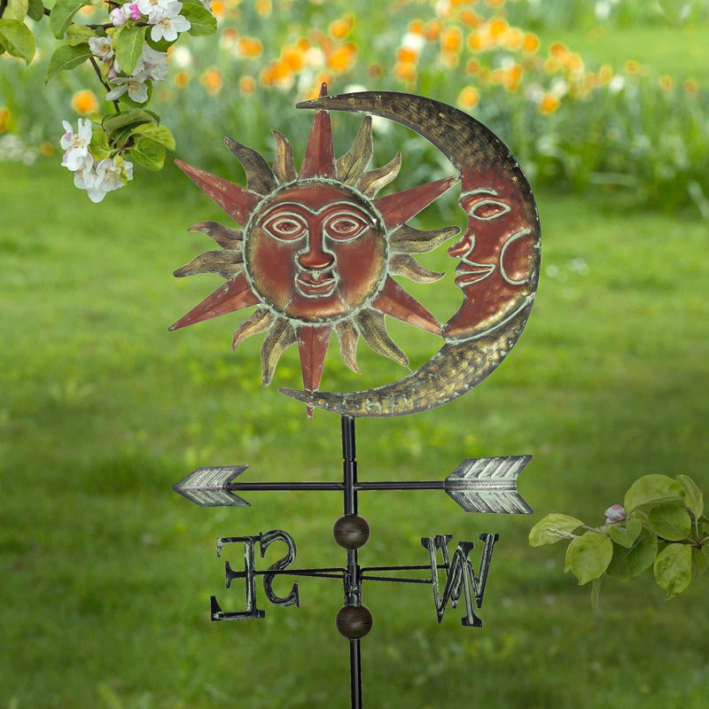 Bungalow Rose Metal Bronze Sun Face Weathervane Decorative Garden Stake ...