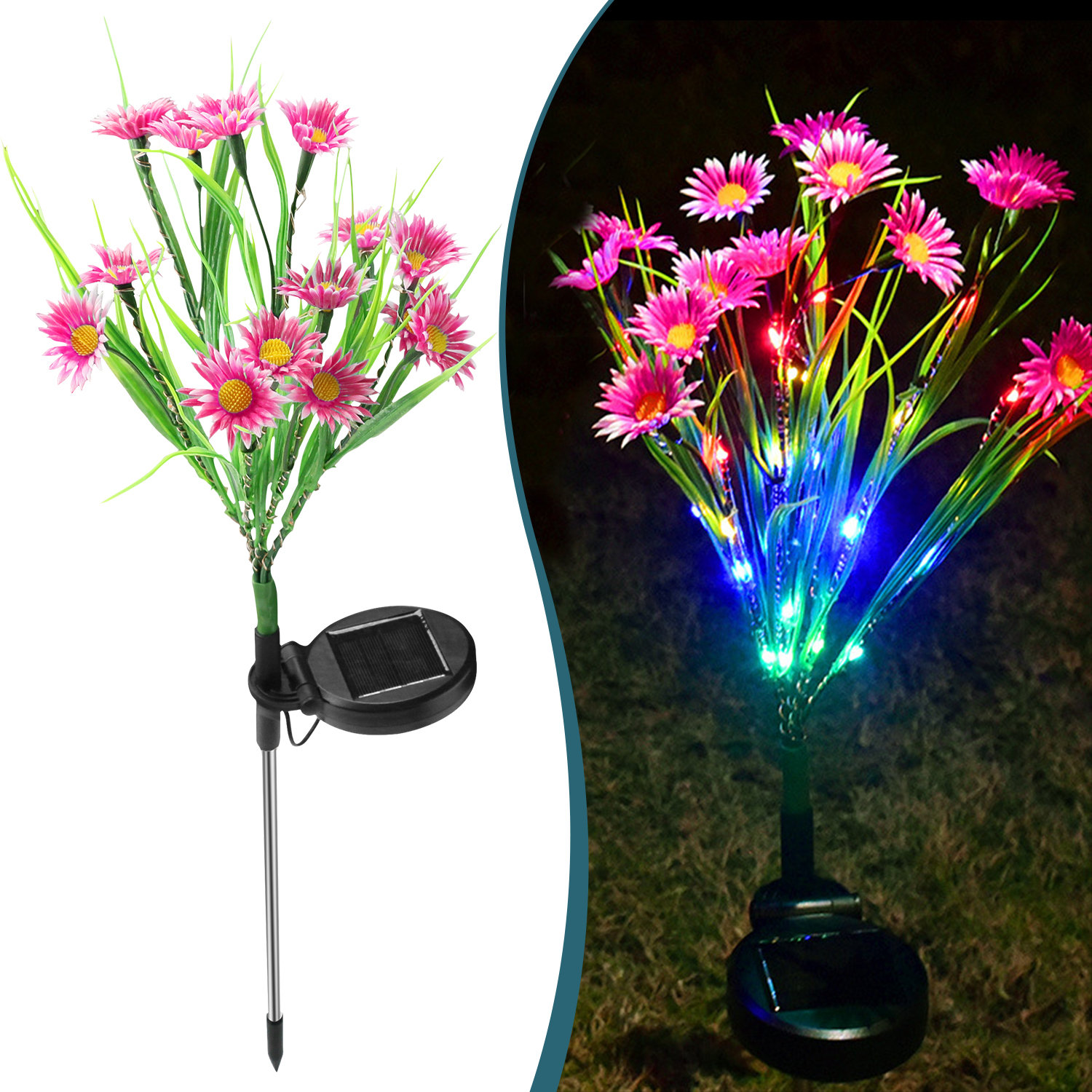 Liwarace 4 Color Solar Powered Flower Lights Pathway Lamp (Set of 2 ...