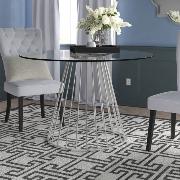 Mercer41 Cazzie Round Glass Top Metal Base Dining Table & Reviews | Wayfair