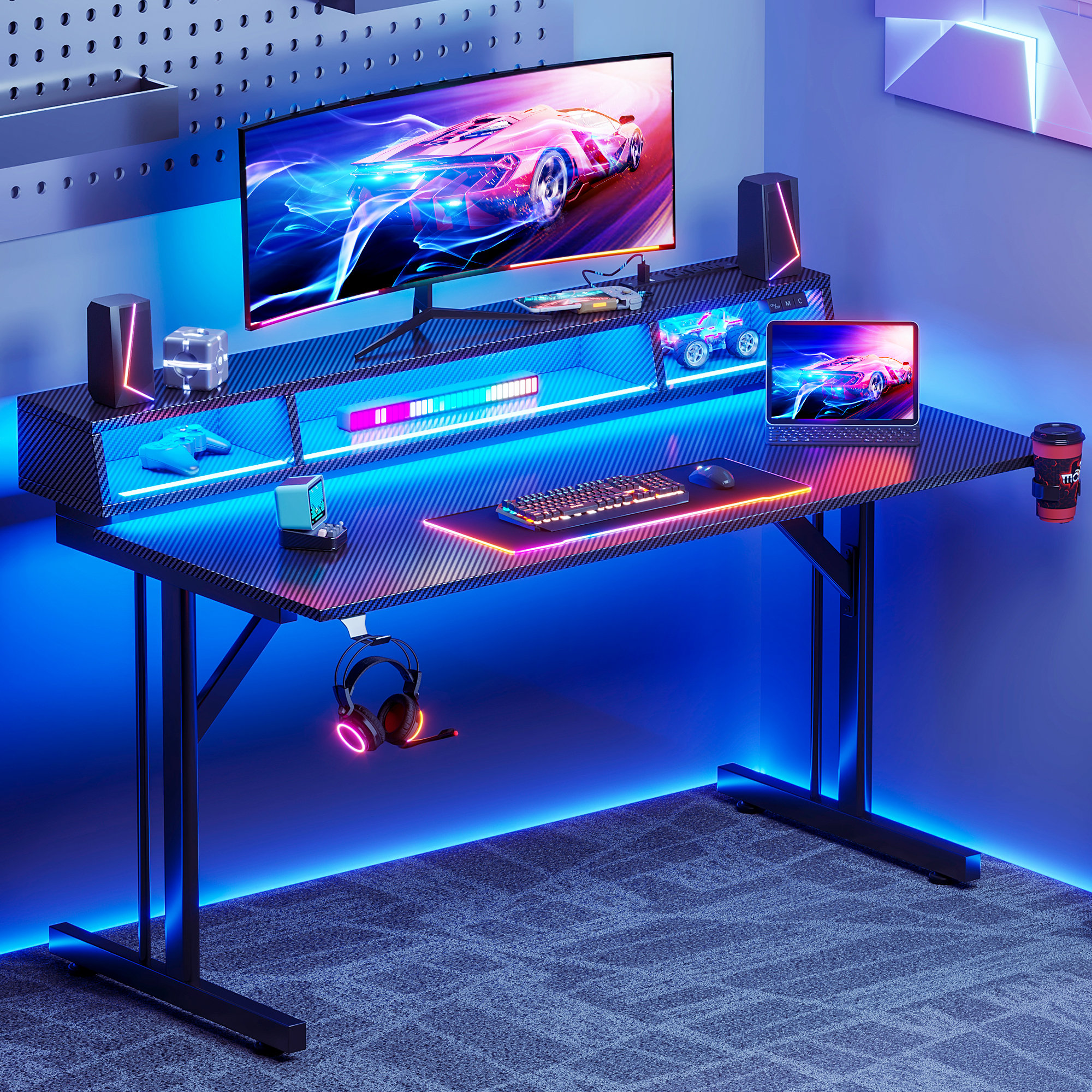 Wrought Studio™ Gaming Desk With Led Lights,standing Desk With Recessed ...