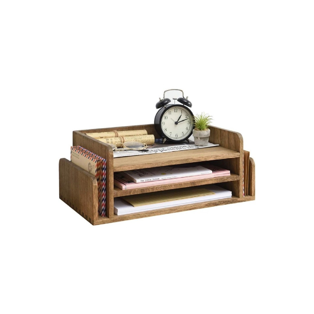 Hokku Designs Wood Desk Organizer 5 Trays - Desktop Document Letter ...