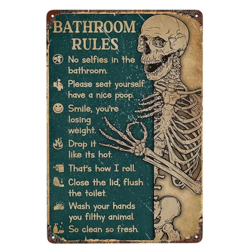Finishing Touches Bathroom Humor Personality Tin Sign Skeleton lists ...