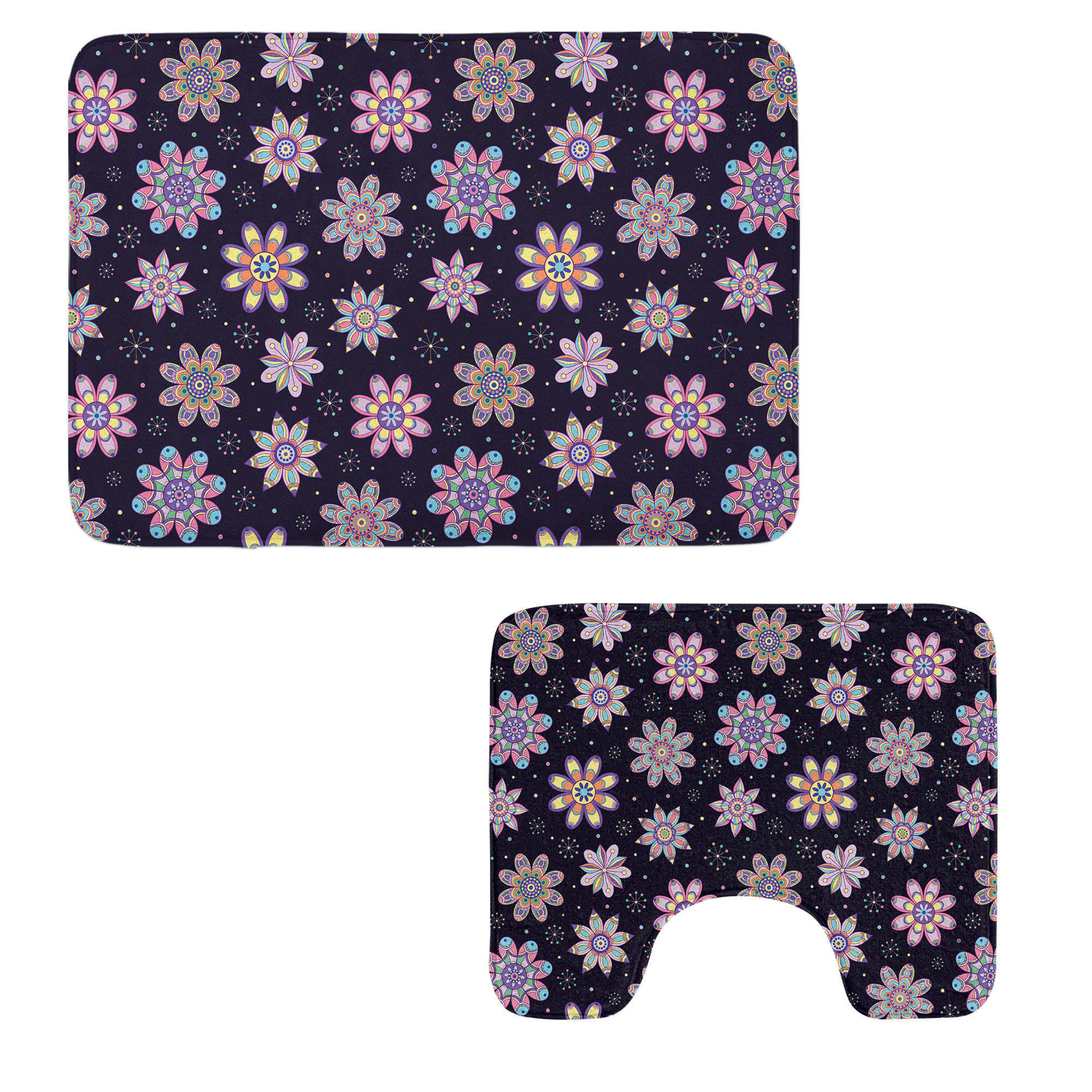 East Urban Home Flower Bathroom Rug Set 2 Pieces Rectangle & Contour ...