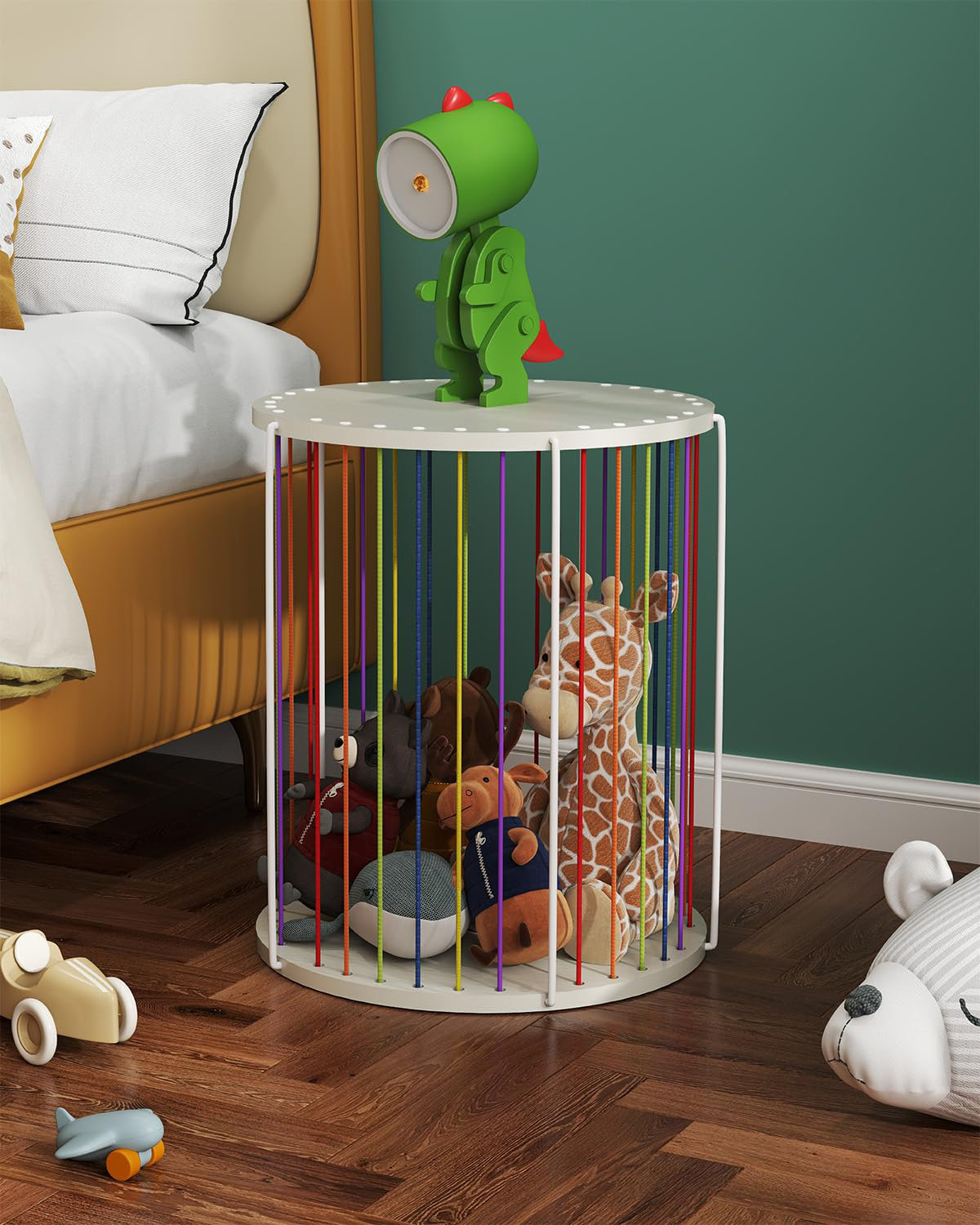 Ebern Designs Round Side Table With Bungee Cord And Wire Frame ...