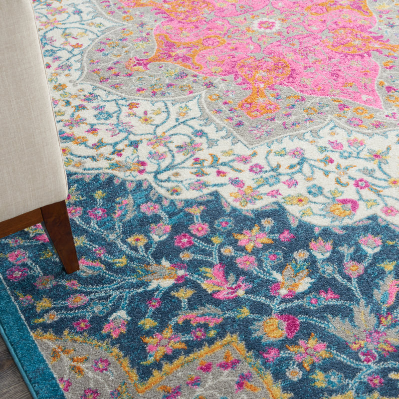 Langley Street Verda Performance Blue/Pink Rug & Reviews | Wayfair