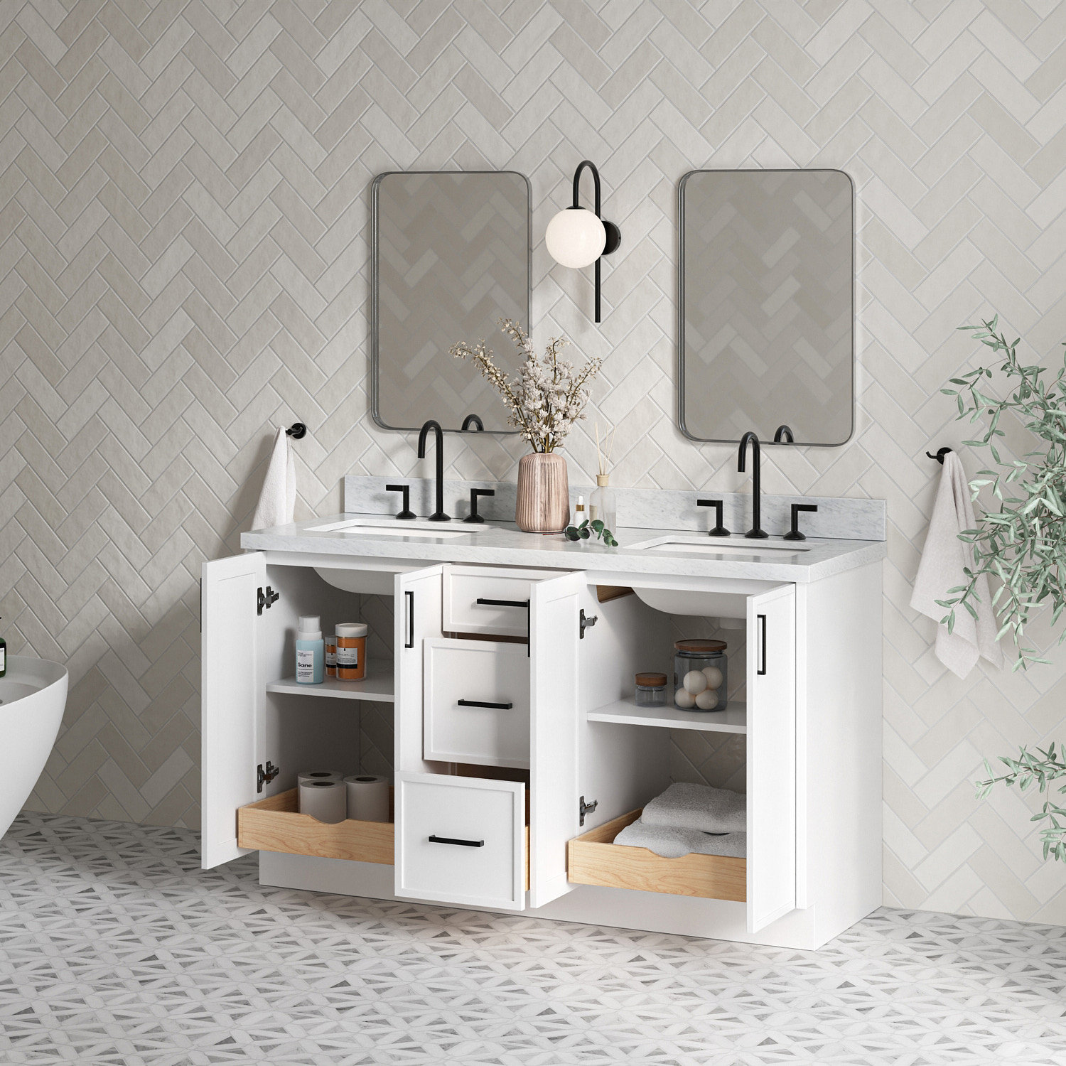 Ariel Bath Ariel Kelly 61 Inch Double Rectangular Sink Bathroom Vanity ...