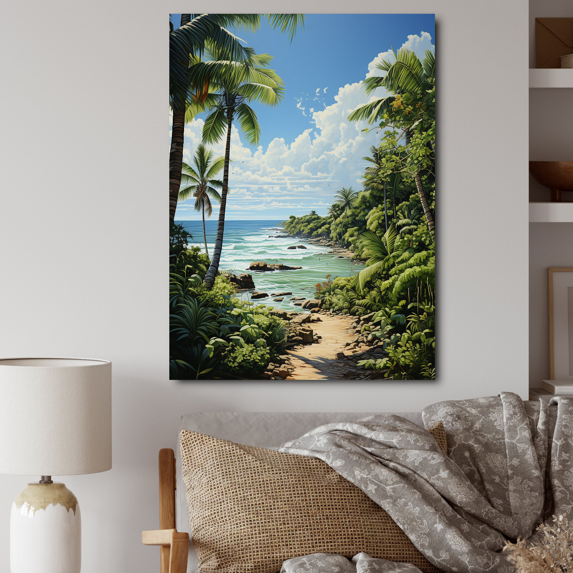 Dovecove Barok Palm Trees At The Beach III Framed On Canvas Print | Wayfair