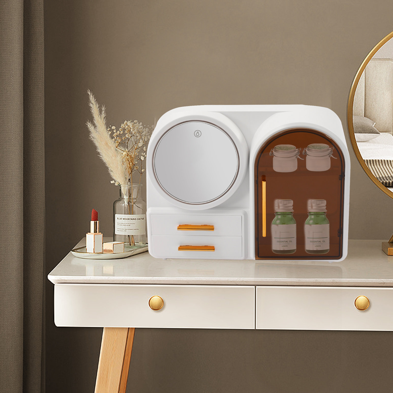 Everly Quinn Makeup Organizer With LED Light And Mirror | Wayfair