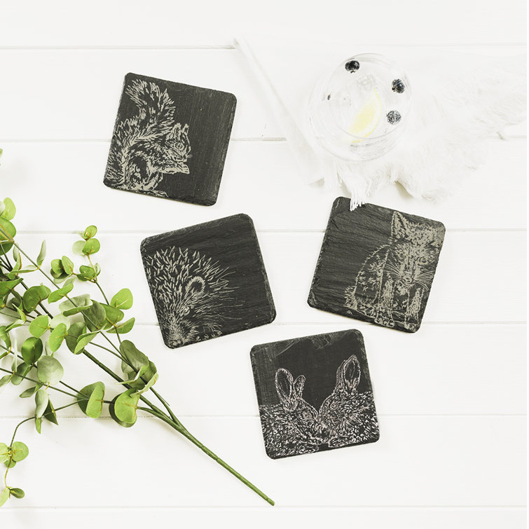 The Just Slate Company 4 Square Slate Coasters with Woodland Animal ...