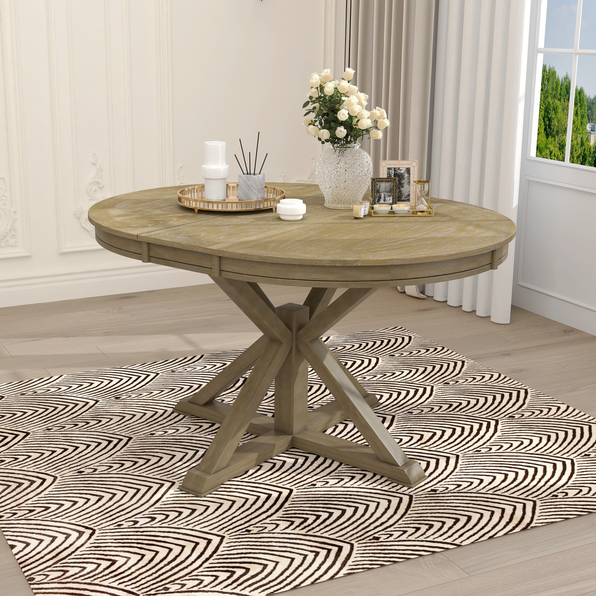 Rosalind Wheeler Modern Round Wooden Extendable Dining Table Seating 6 ...