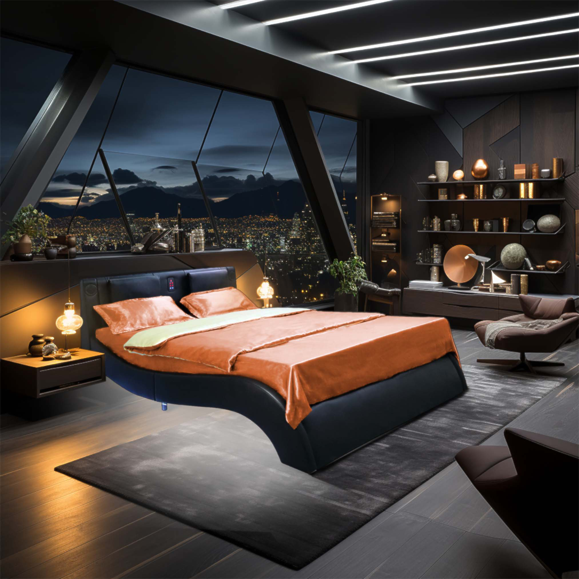 Ivy Bronx Faux Leather Upholstered Platform Bed Frame With LED Lighting ...