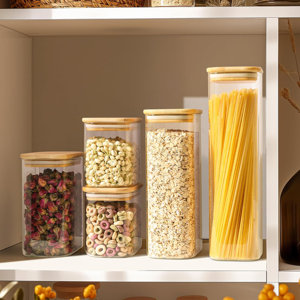 Gracie Oaks Rectangle Glass Storage Containers with Lids, Glass Jars ...