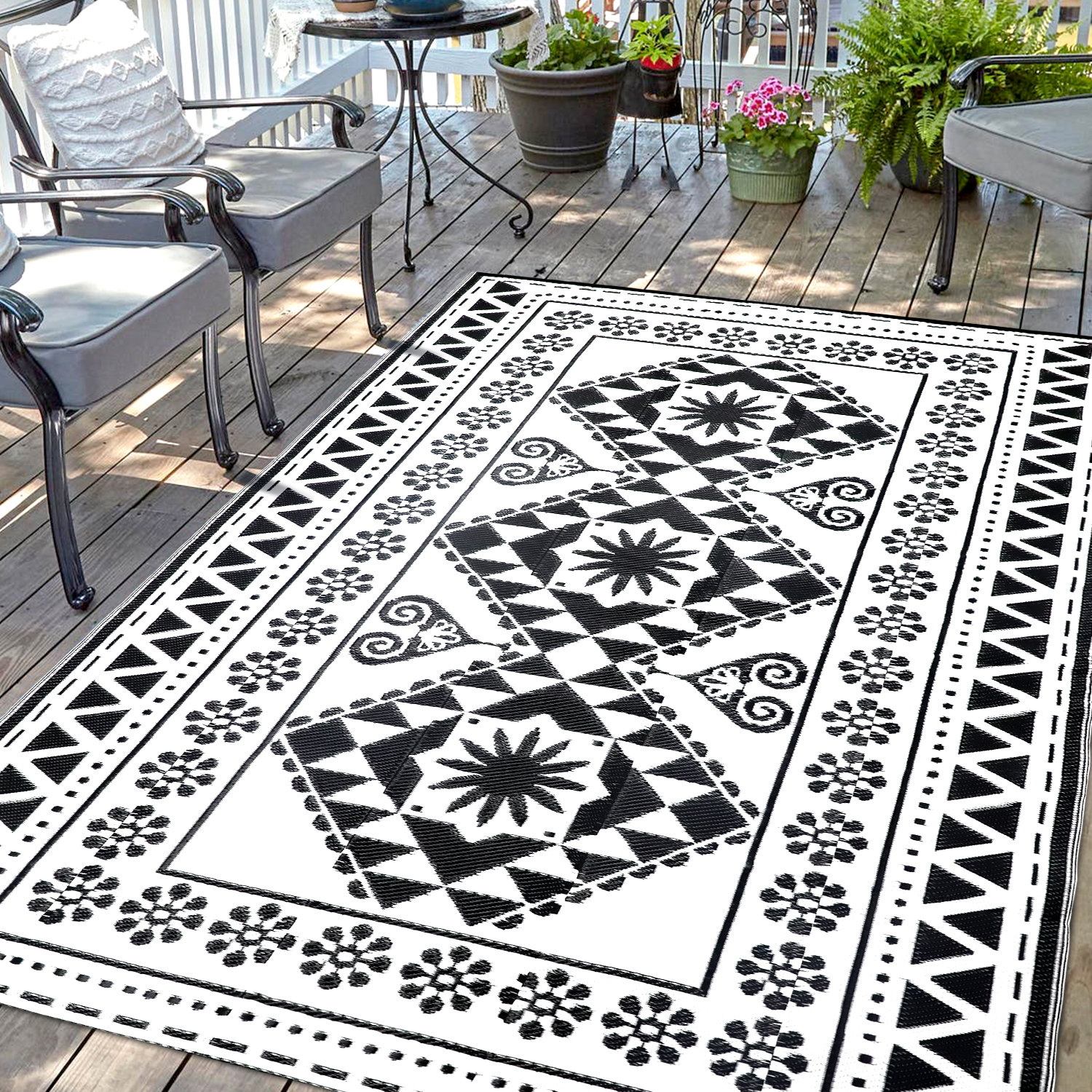 Union Rustic Waterproof Outdoor Rug 5x8ft, Reversible Plastic Straw Mat ...