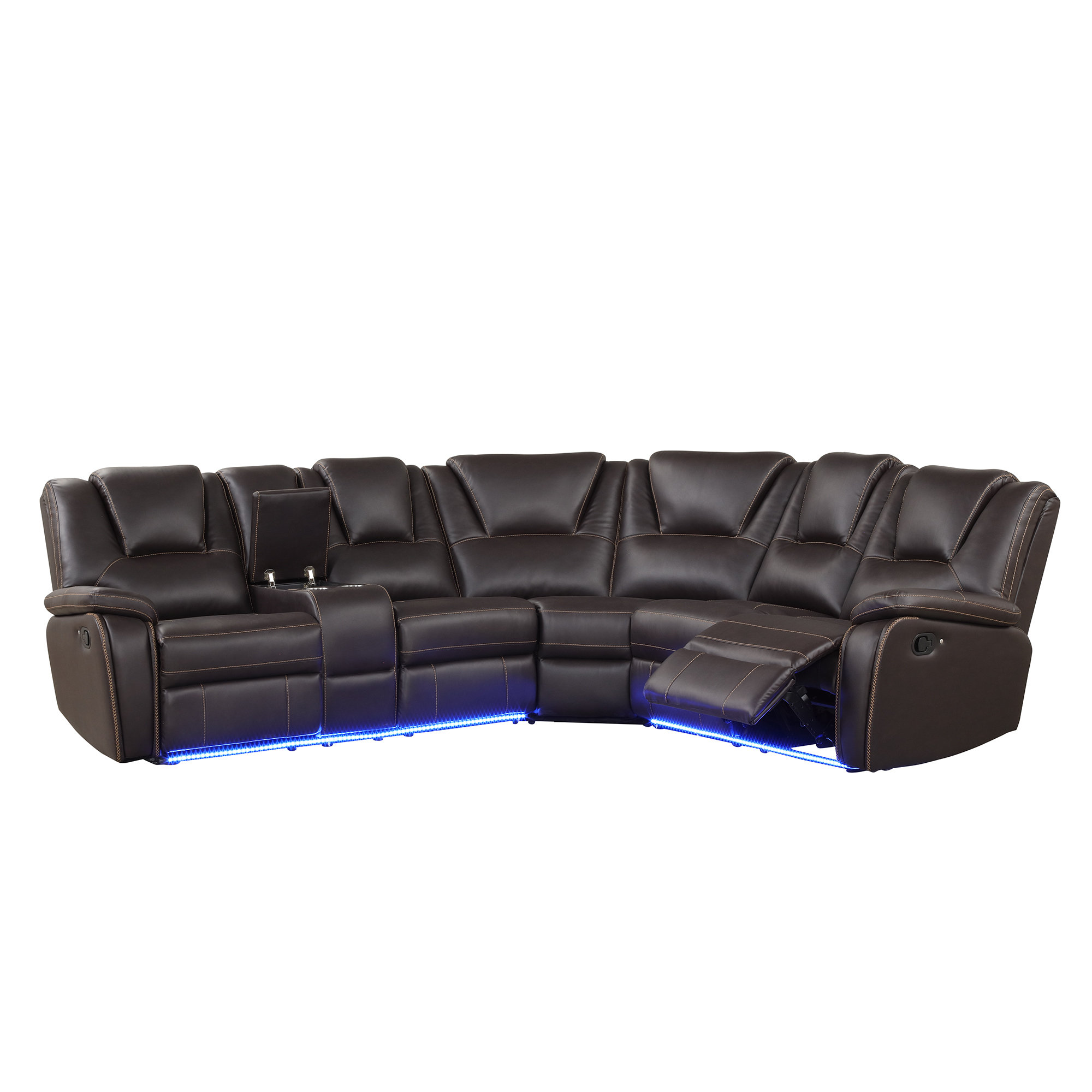 GZMWON Modern Faux Leather Manual Reclining With Center Console And LED ...