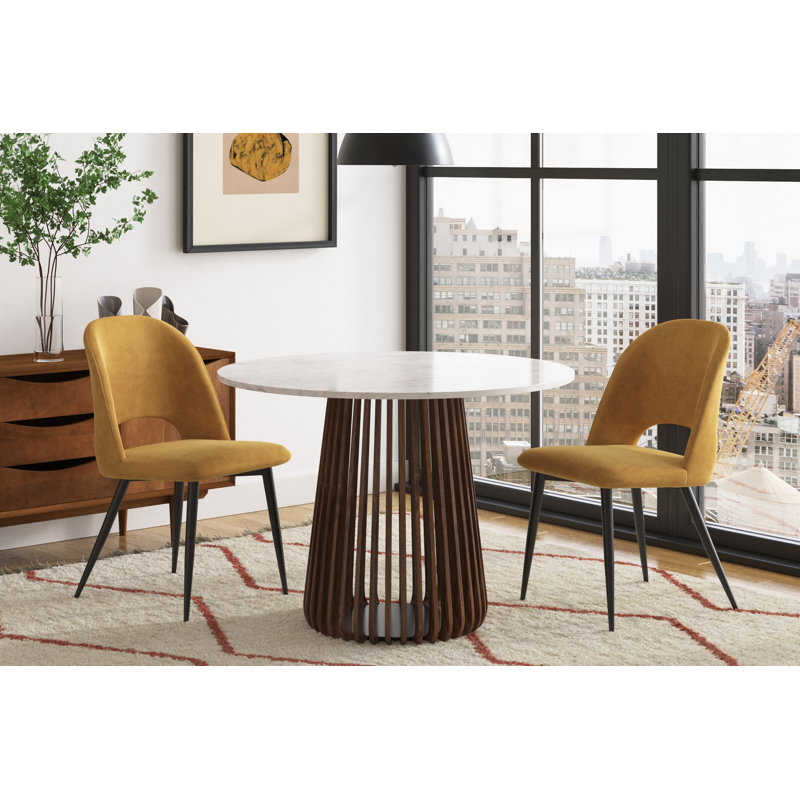 AllModern Kendall Solid Wood & Marble Round Dining Table & Reviews ...