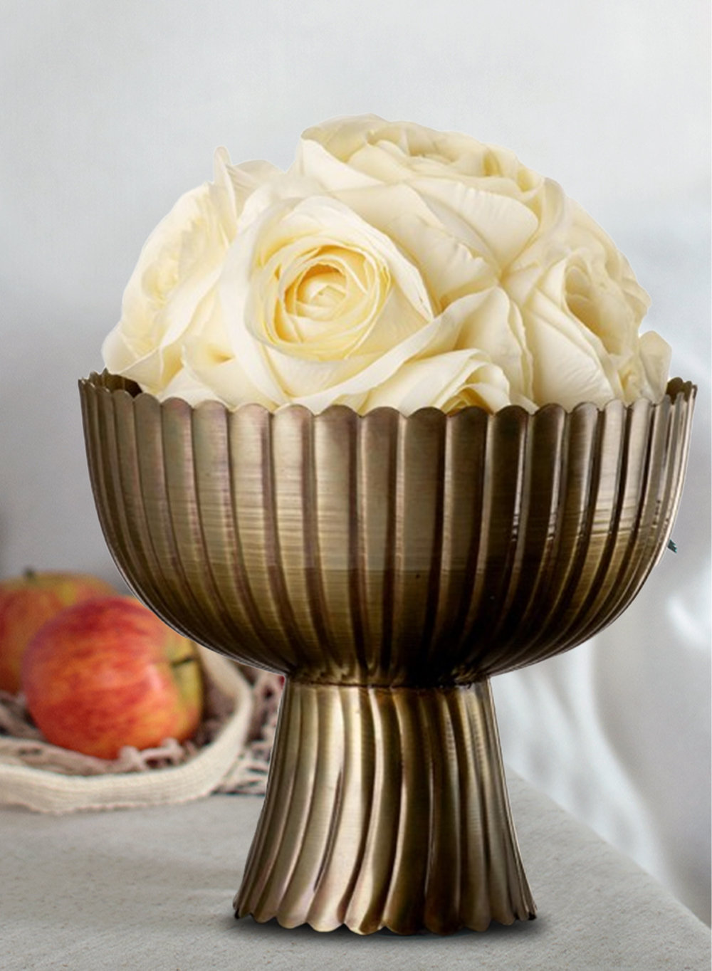 Serene Spaces Living Vintage Brass Finish Pedestal Bowl, Floral Compote ...