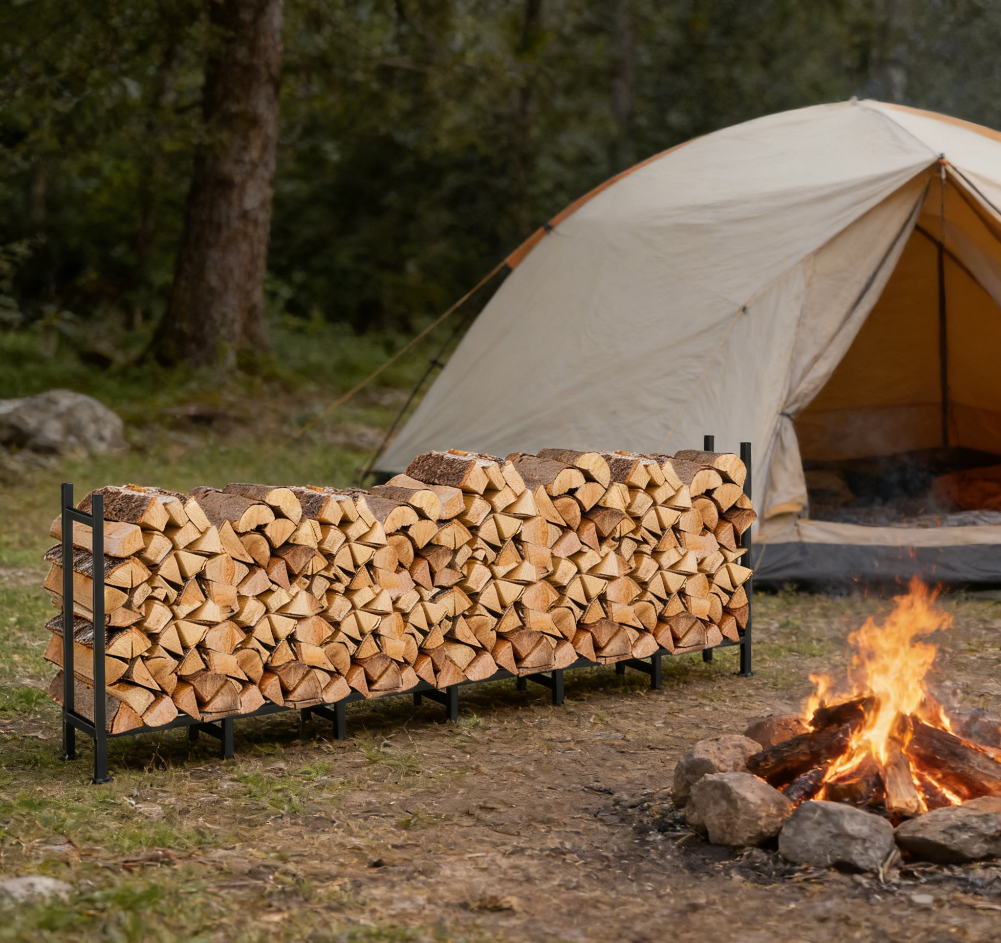 17 Stories 8ft Firewood Rack Outdoor, Heavy Duty Fire Wood Stand, Metal ...