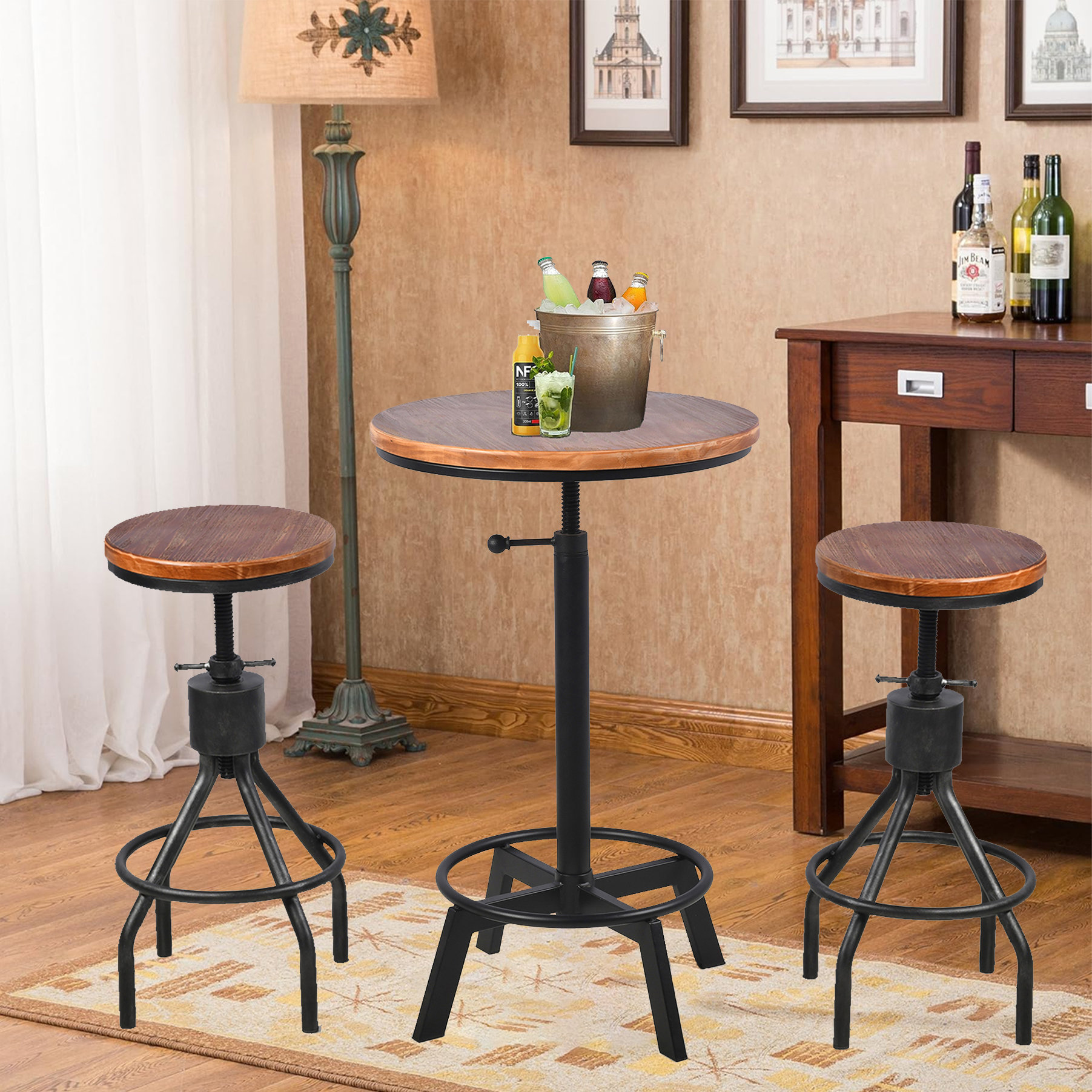 Williston Forge Polett 3 - Piece Solid Wood Top Pedestal Dining Set ...