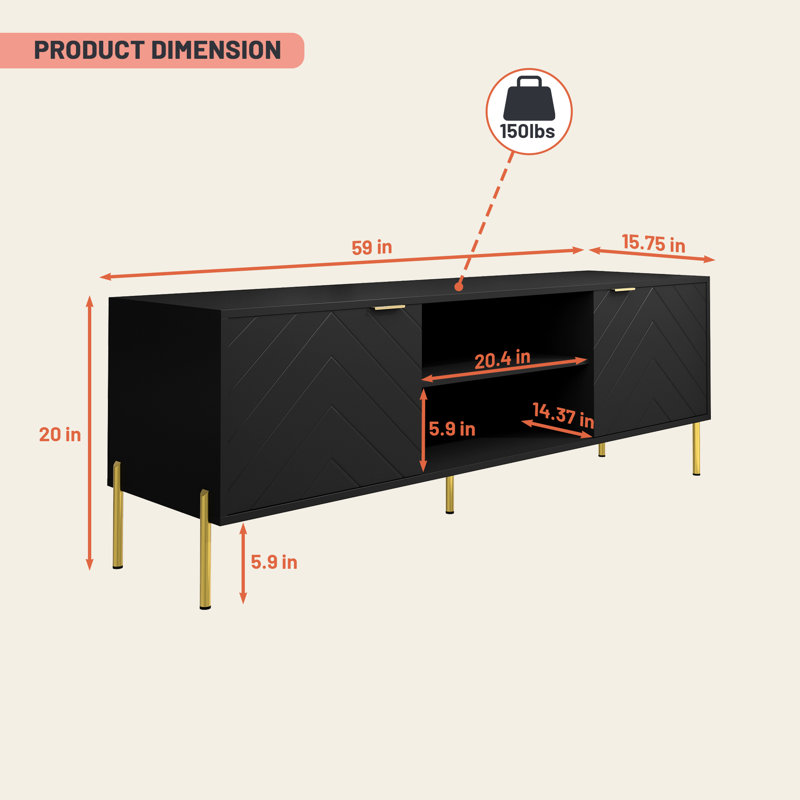 Mercer41 Unique Herringbone Design Multifunctional TV Stand With LED ...