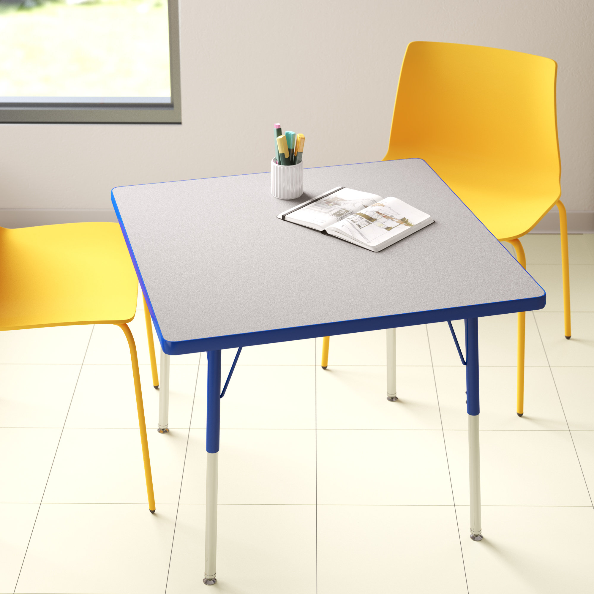 Factory Direct Partners Square T-Mold Adjustable Height Activity Table ...