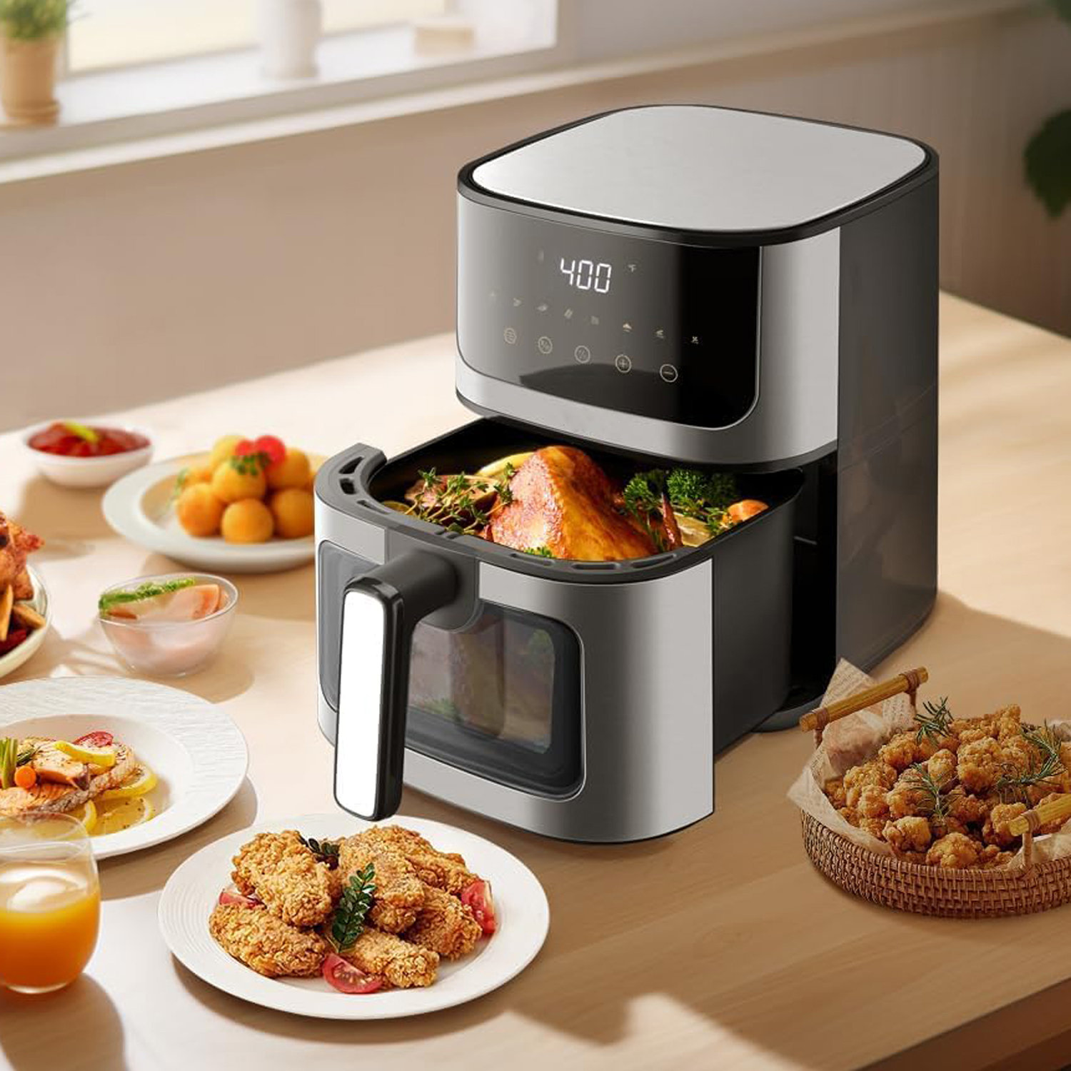 PISILY 5 Quart Air Fryer with Window Visible, Digital Airfryer 5qt for 2-3 people, 8 in 1 Bake ...