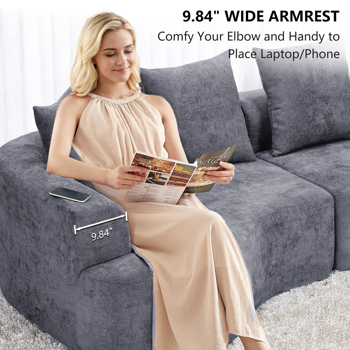 Latitude Run® 109” Curved Sectional Sofa, Chenille Fabric Modular Cloud ...